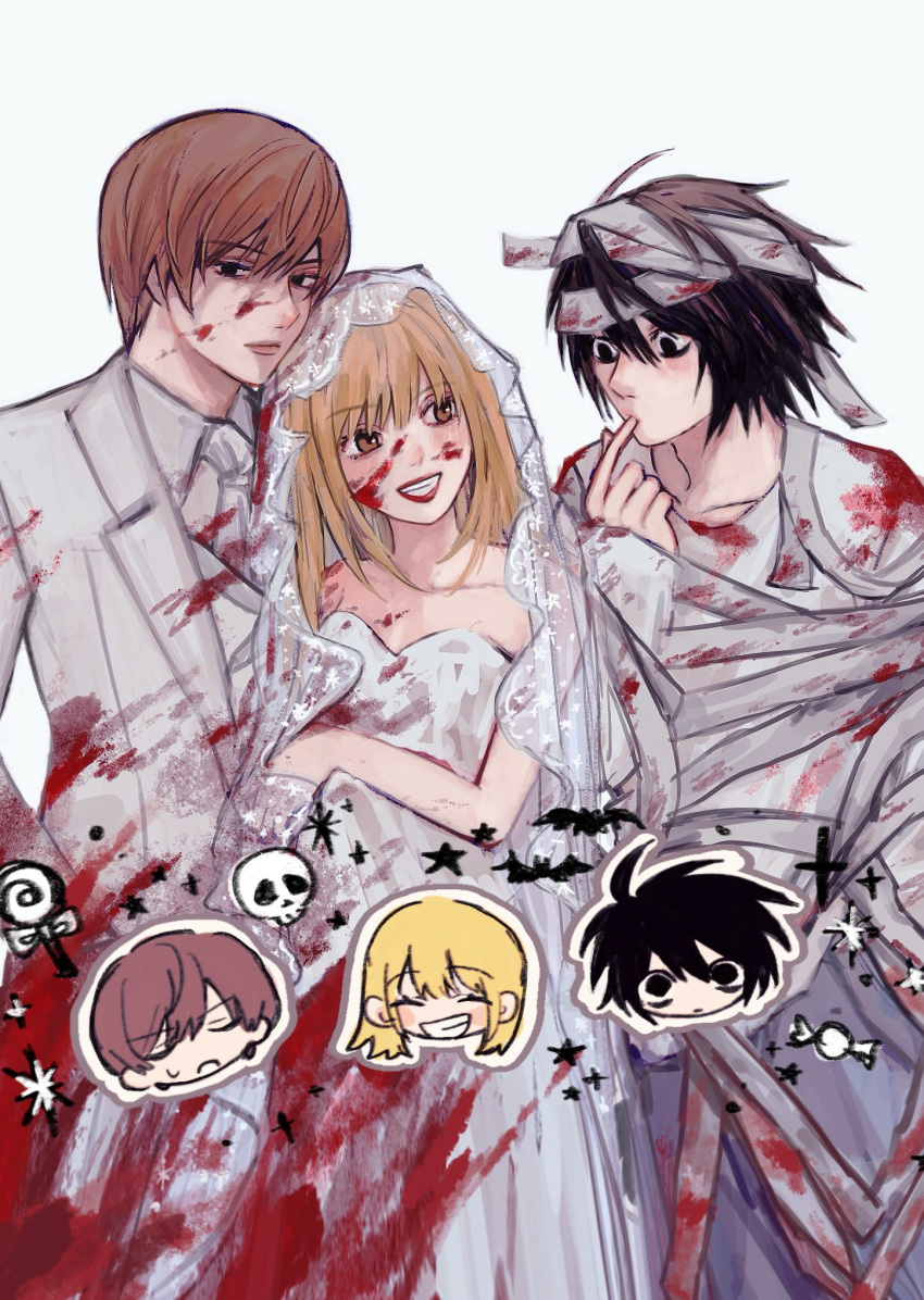 Safebooru - 1girl 2boys amane misa black eyes black hair blonde hair ...