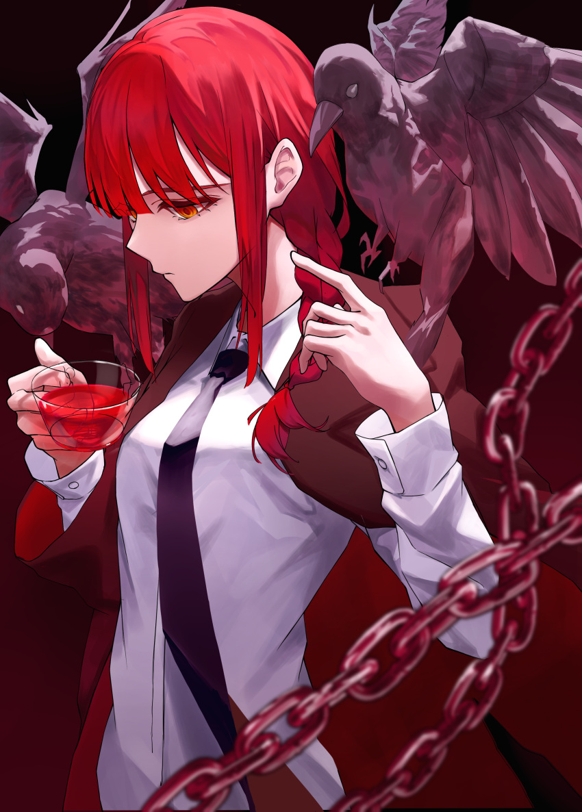 Safebooru - 1girl absurdres acf creator bird black necktie braid braided ponytail business suit ...