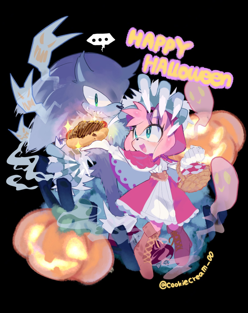 Safebooru - ... 1boy 1girl :d amy rose animal ears animal nose black background blue fur brown ...