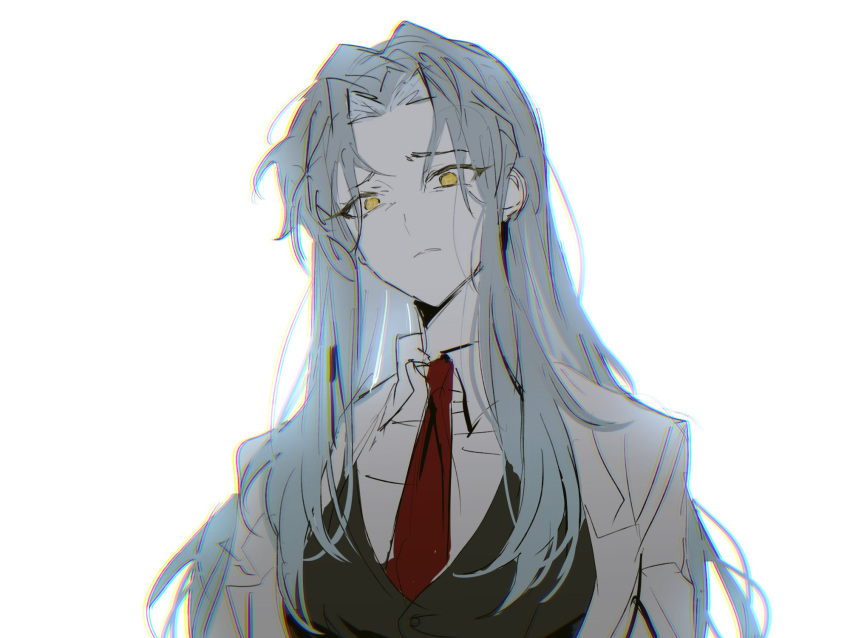 Safebooru - 1girl angela (project moon) black vest blue hair breasts coat collared shirt highres ...