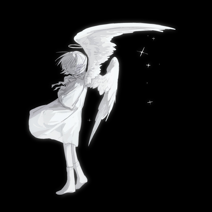 Safebooru - 1girl angel angel wings black background commentary request dress feathered wings ...