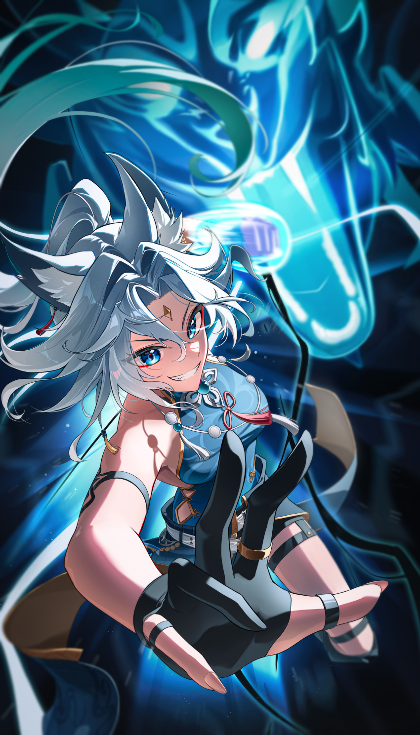 Safebooru - 1girl absurdres animal ear fluff animal ears arm strap bare shoulders black gloves ...