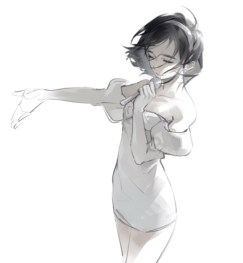 Safebooru - 1girl alien stage black hair bob cut closed eyes closed mouth commentary cowboy shot ...