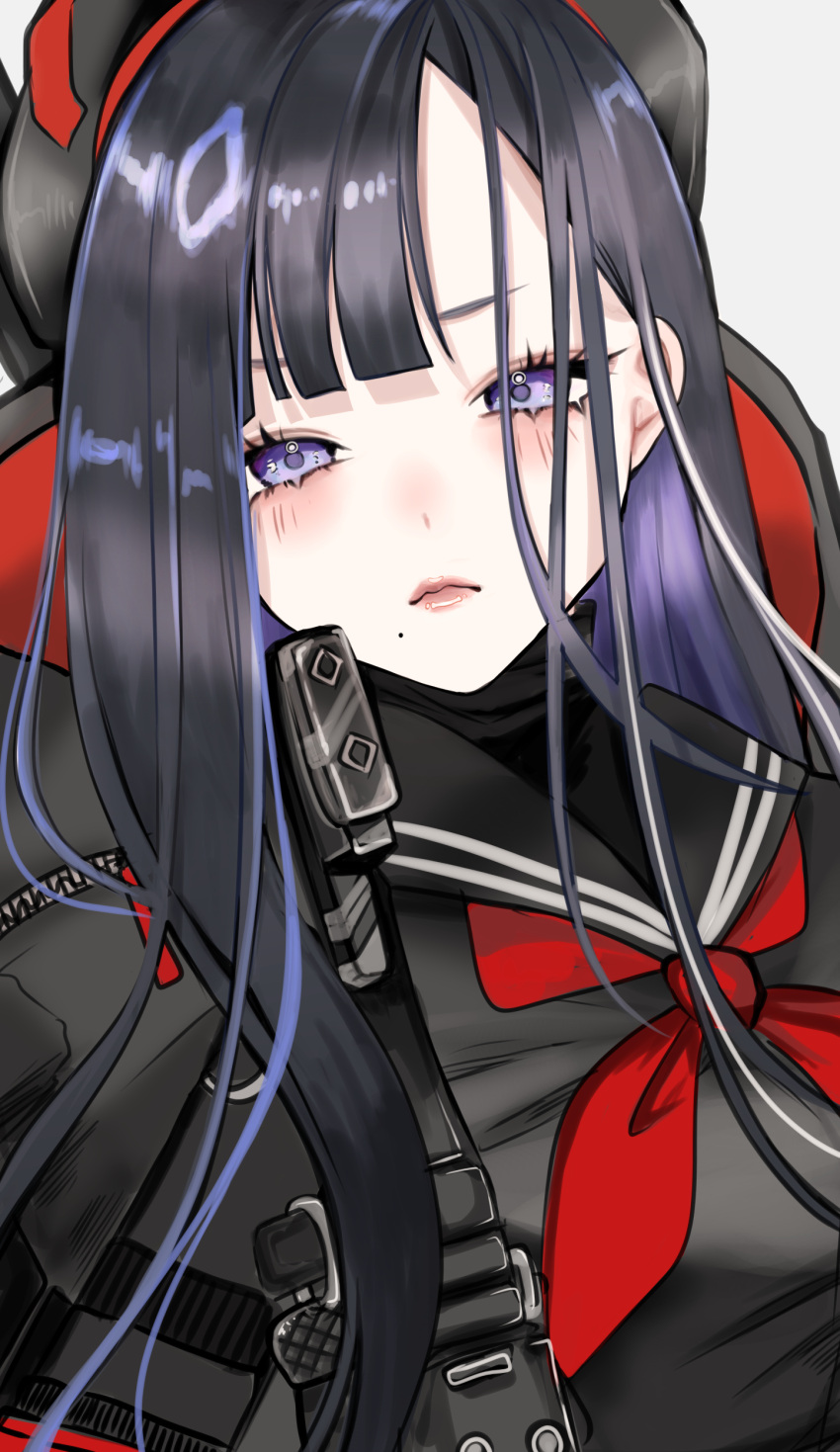 Safebooru - 1girl absurdres asymmetrical bangs beret black hat black hood black jacket black ...