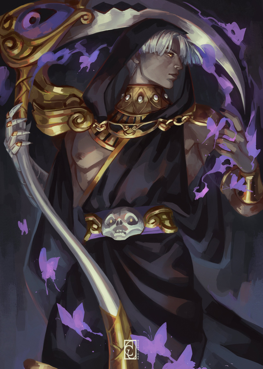 Safebooru - 1boy absurdres artist name bare pectorals black robe bug ...