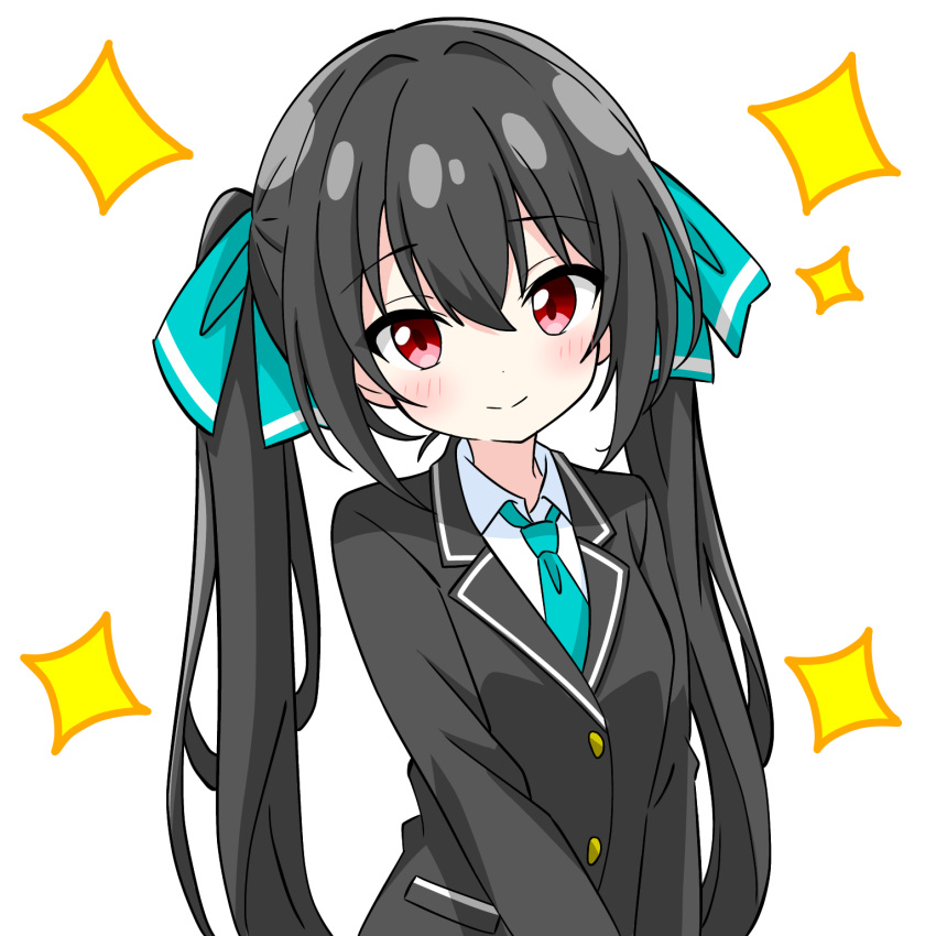Safebooru 1girl Aqua Necktie Aqua Ribbon Black Hair Black Jacket 9379