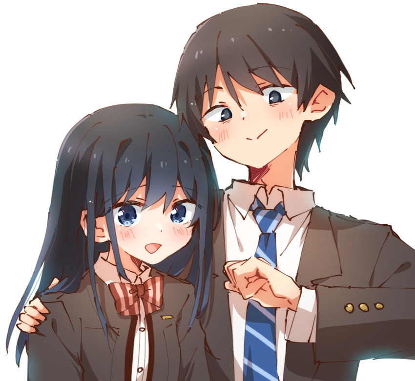 Safebooru - 1boy 1girl absurdres arm around shoulder black eyes black hair black jacket blazer ...