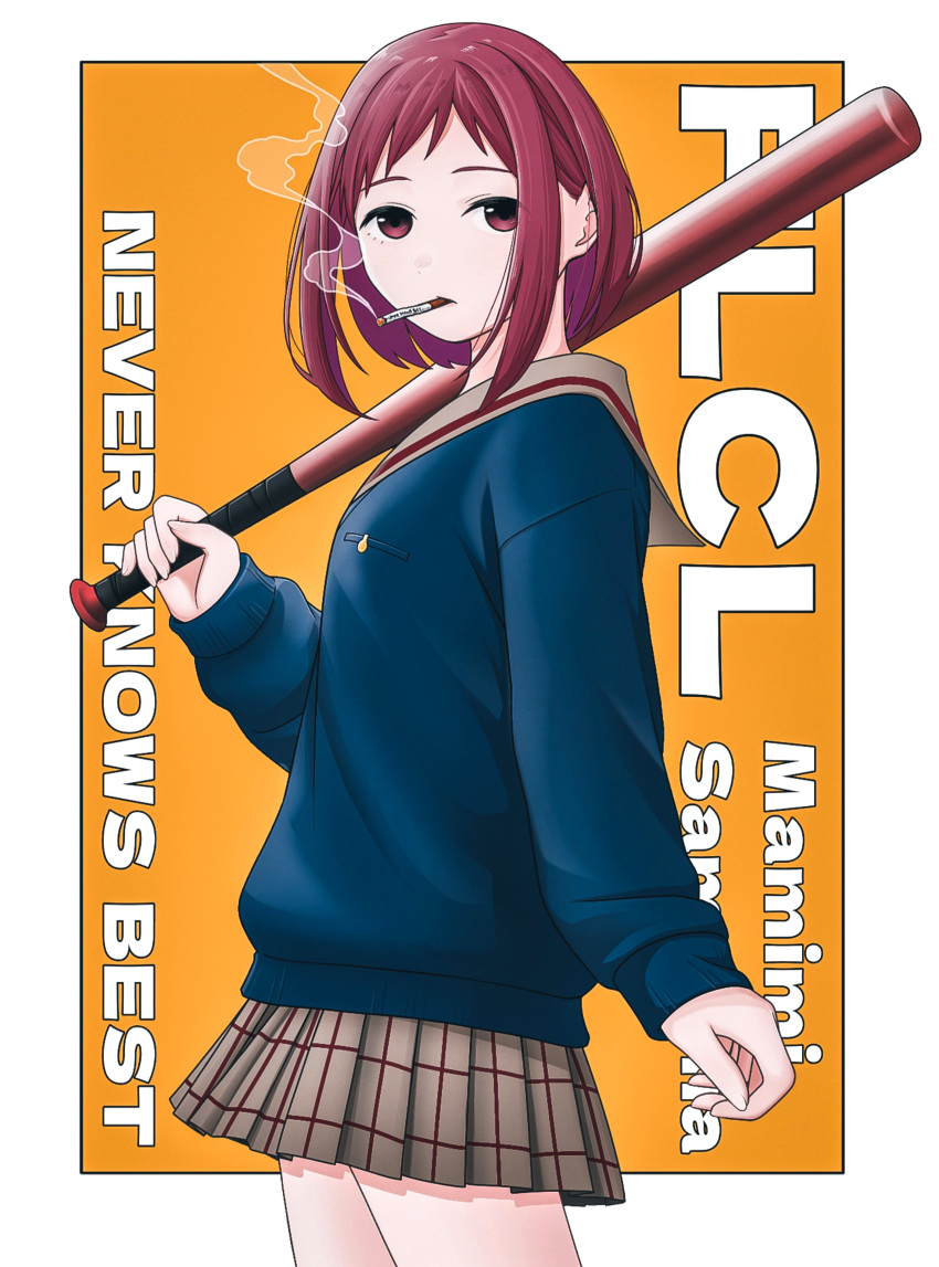 Safebooru - 1girl absurdres baseball bat blue cardigan brown sailor ...