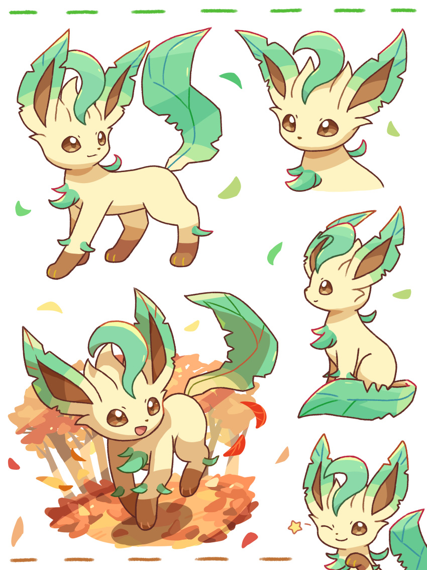 Safebooru - absurdres autumn leaves bright pupils brown eyes closed mouth highres leaf leafeon ...