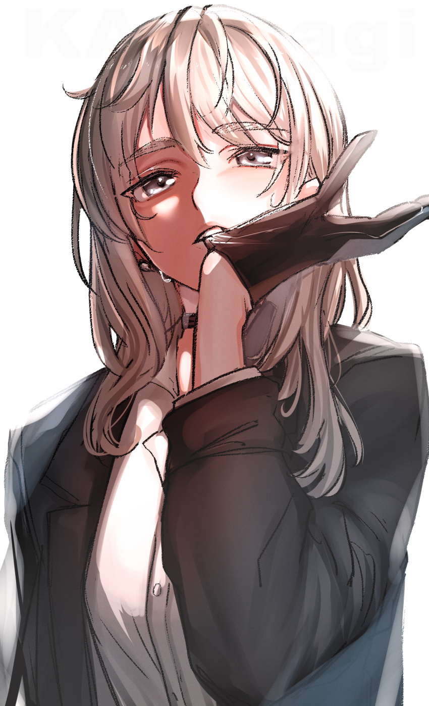 Safebooru - 1girl absurdres black choker black gloves black jacket choker collared shirt ...