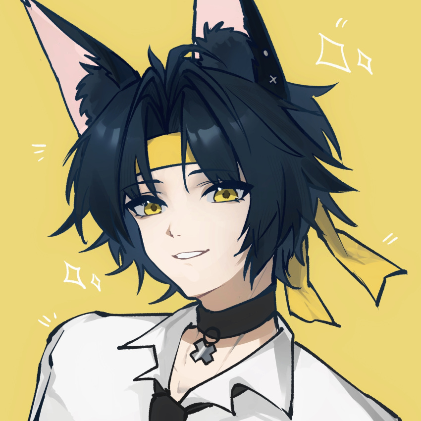 Safebooru - 1boy animal ear fluff animal ears asaba harumasa black choker black hair choker fox ...