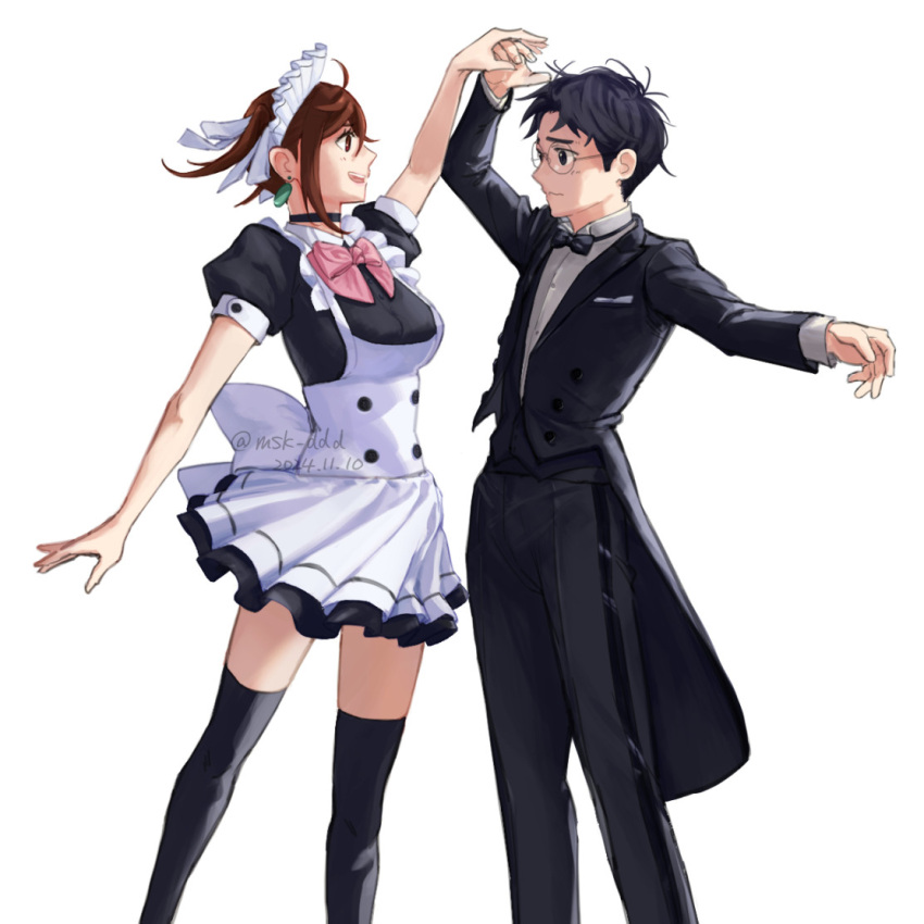 Safebooru - 1boy 1girl apron ayase momo black hair brown hair couple ...