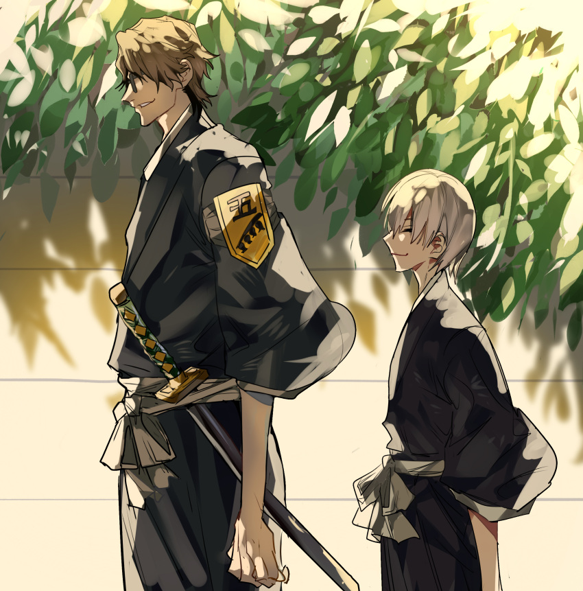 Safebooru - 2boys absurdres aged down aizen sousuke badge black kimono ...