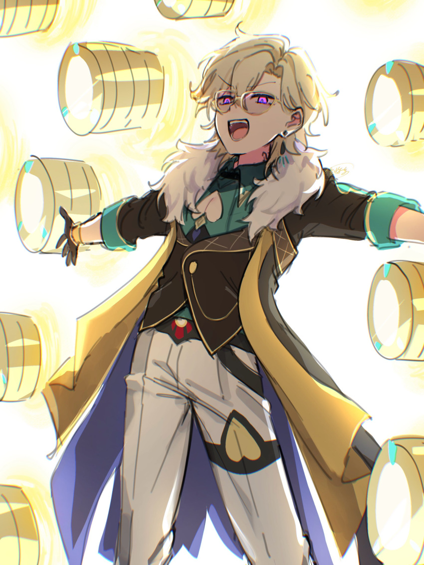 Safebooru - 1boy :d absurdres aqua shirt artist name aventurine (honkai: star rail) black gloves ...