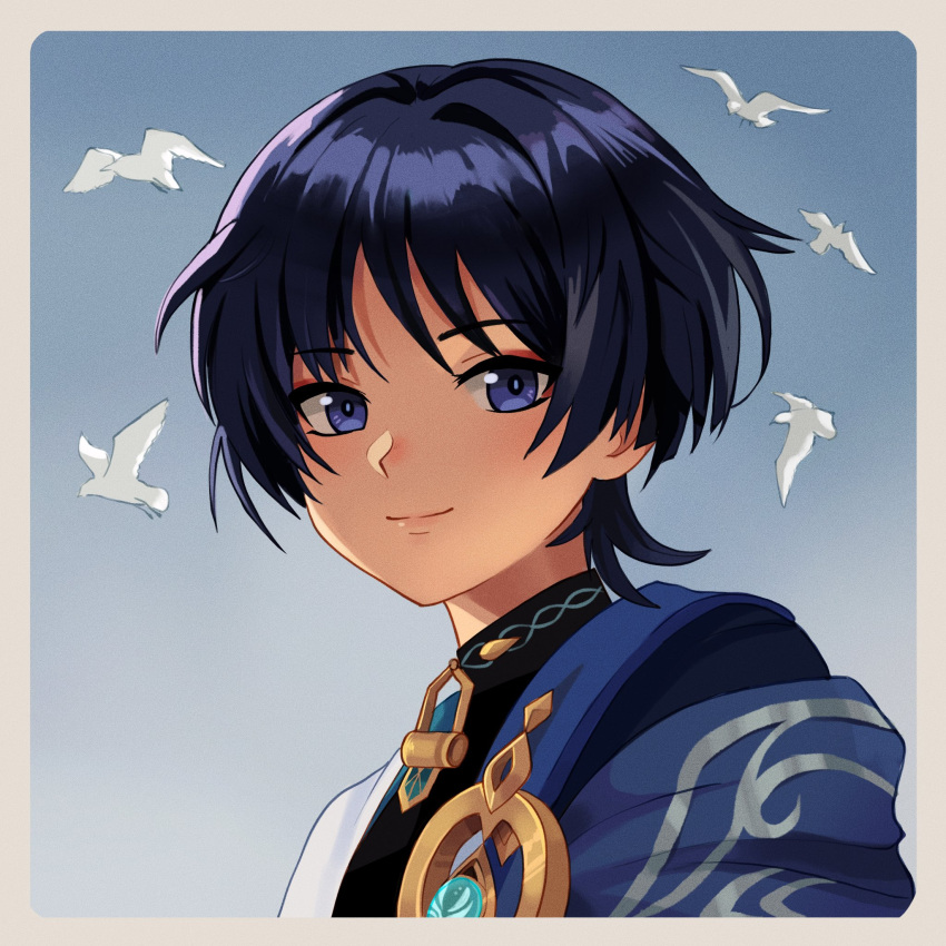 Safebooru - 1boy anemo symbol (genshin impact) angryoats aqua gemstone ...