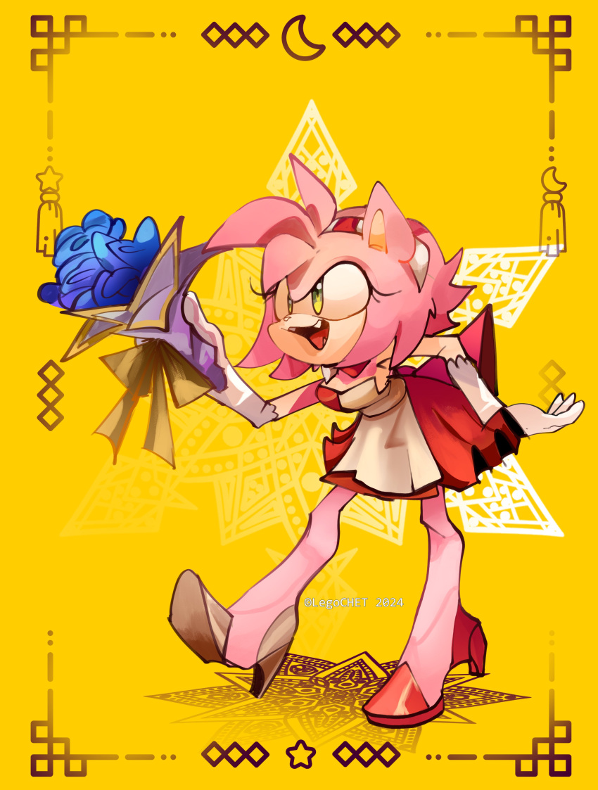 Safebooru - 1girl :d absurdres alternate costume amy rose animal ears animal nose blue flower ...