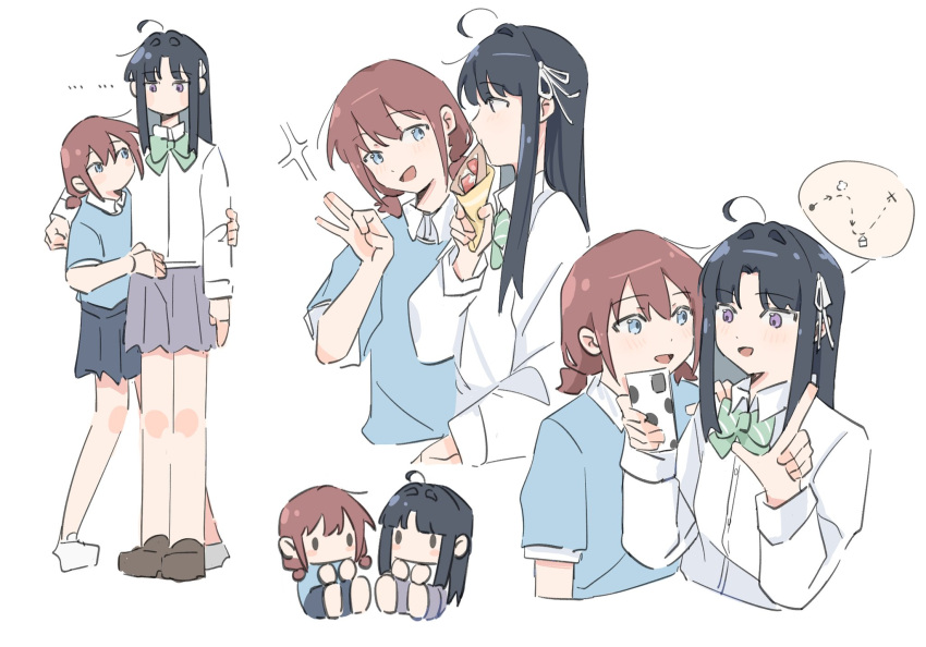 Safebooru - ... 2girls ahoge awa subaru black hair blue eyes blue shirt ...