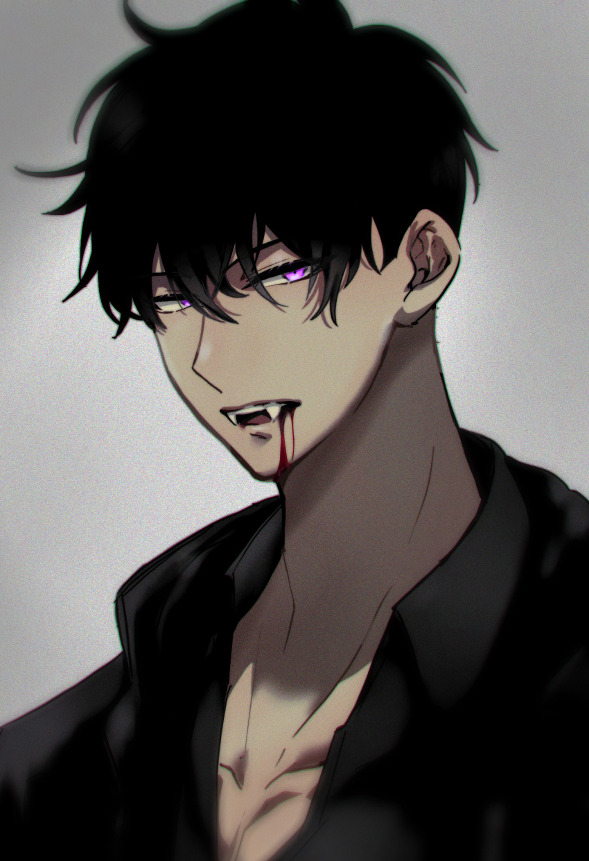 Safebooru - 1boy black hair black shirt blood collarbone collared shirt ...