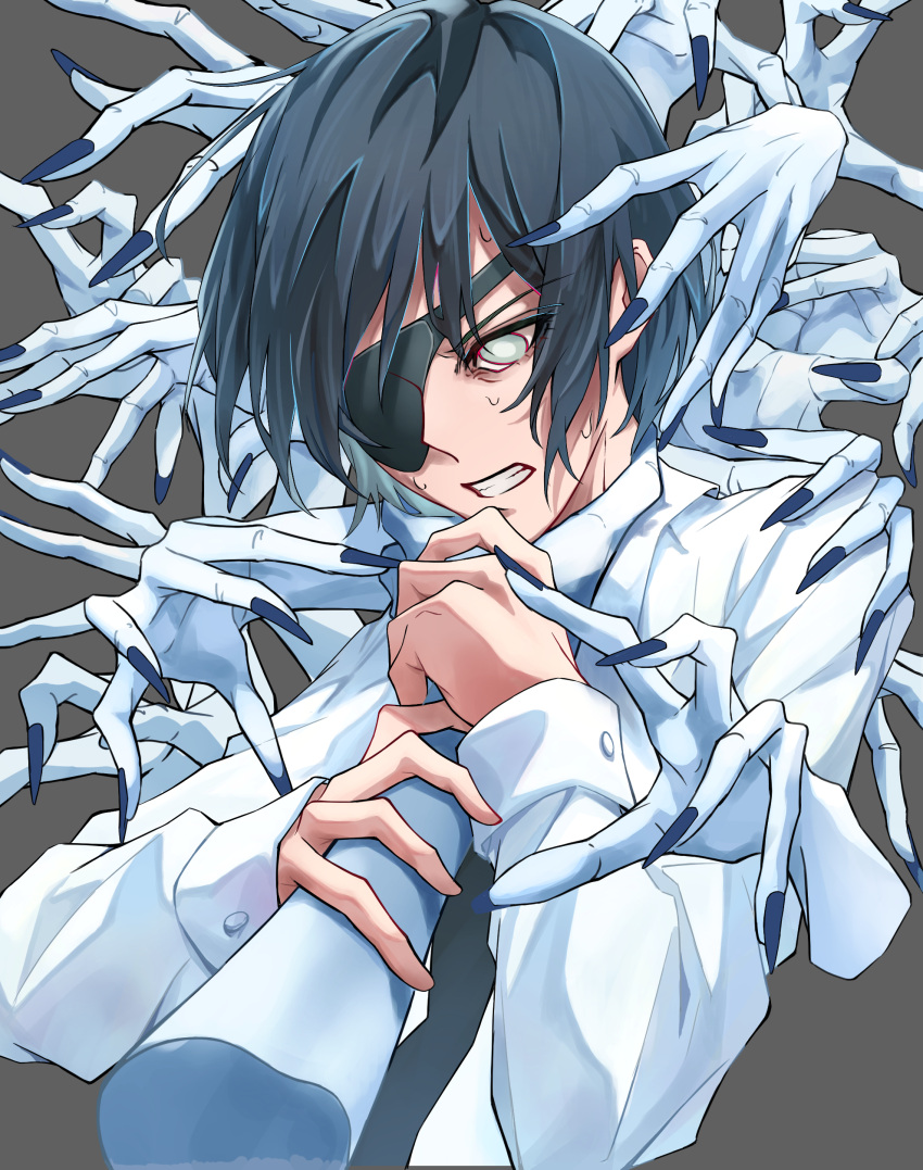 Safebooru - 1girl absurdres acf creator black necktie blue nails chainsaw man collared shirt ...