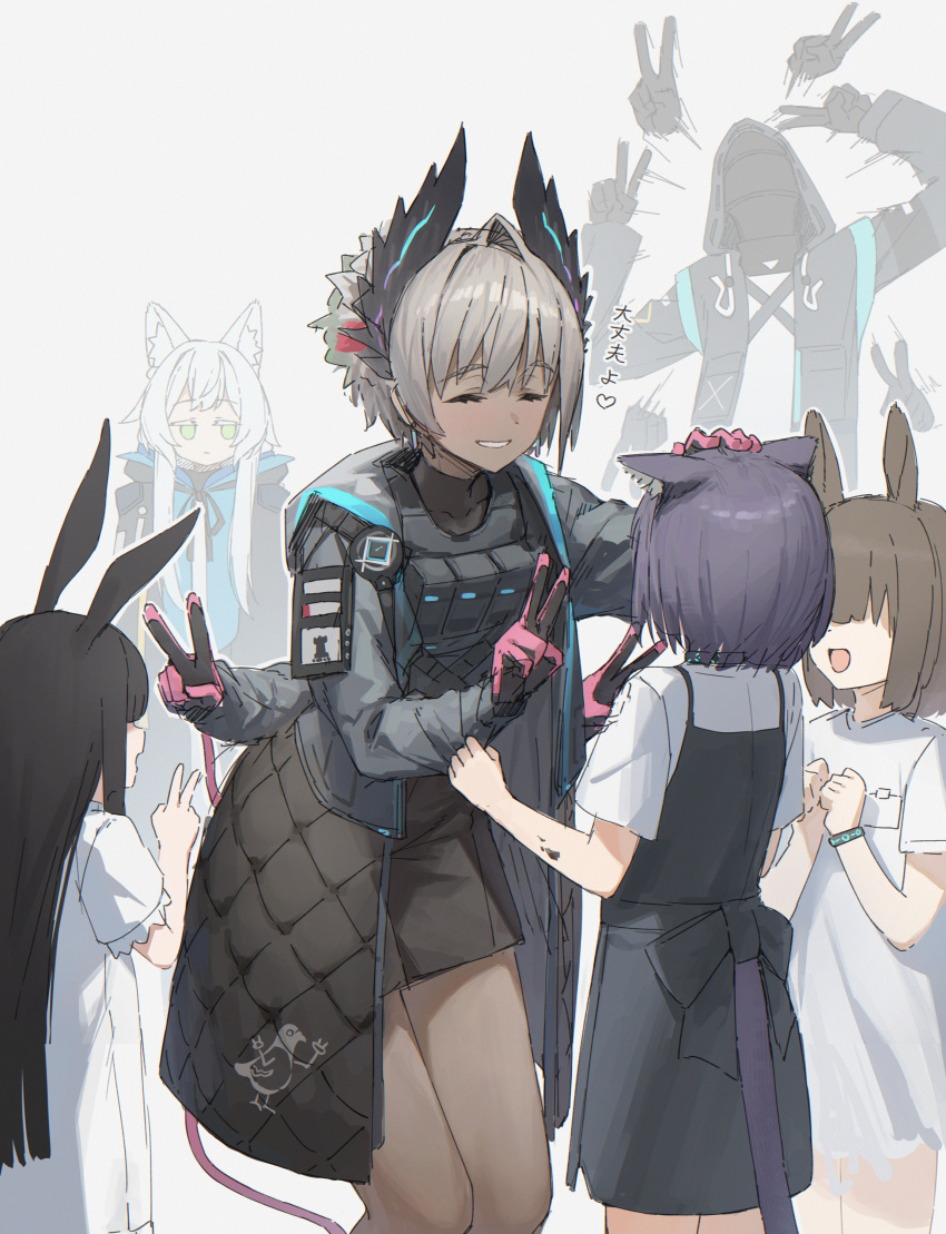 Safebooru - 1other 5girls absurdres allen.n animal ears arknights bird girl black hair brown ...