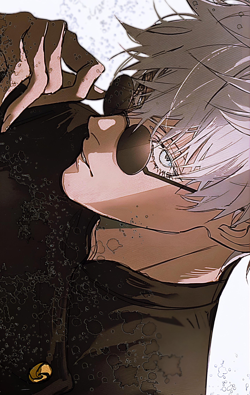 Safebooru - 1boy absurdres black jacket blue eyes bo toike57 gojou satoru highres jacket jujutsu ...