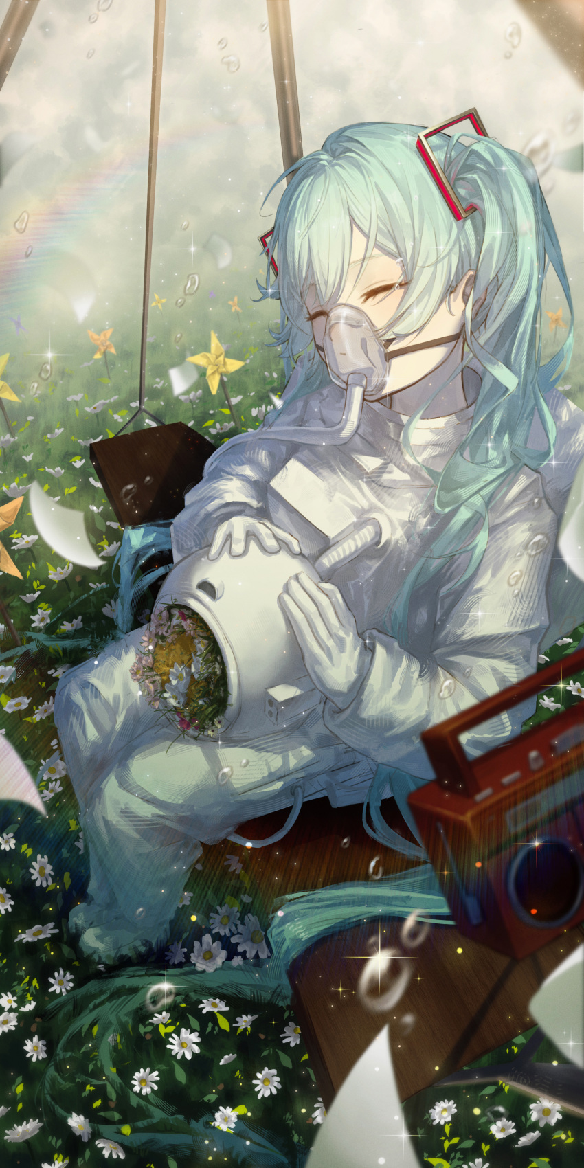 Safebooru - 1girl absurdres aqua hair astronaut closed eyes closed mouth commentary english ...