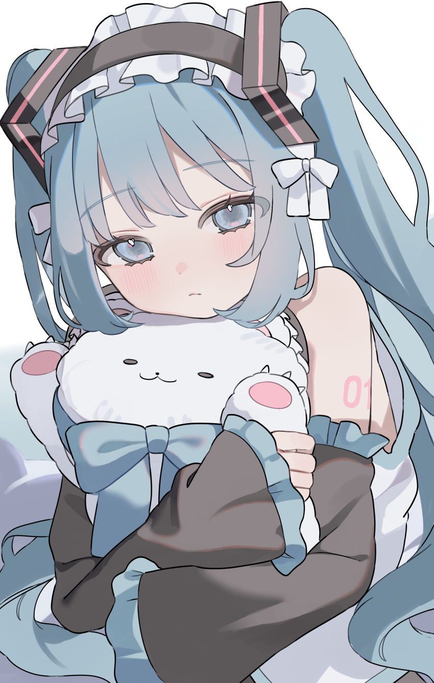 Safebooru - 1girl absurdres aqua eyes aqua hair arm tattoo blush closed mouth commentary grey ...