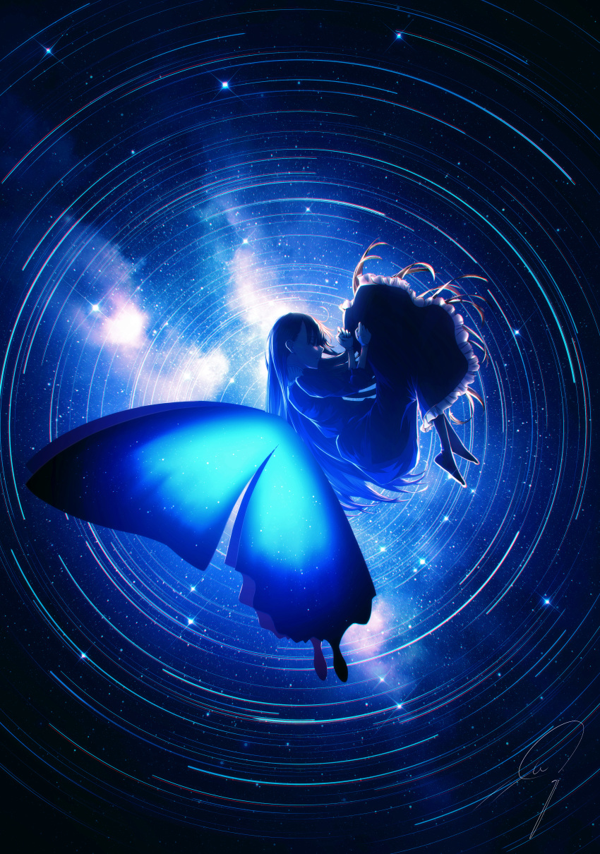 Safebooru - 1girl absurdres blue butterfly brown hair bug butterfly butterfly wings dress fairy ...