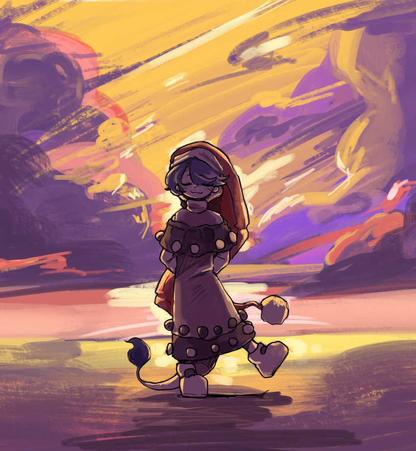 Safebooru - 1girl :3 arms behind back black capelet blue hair blush capelet closed eyes closed ...