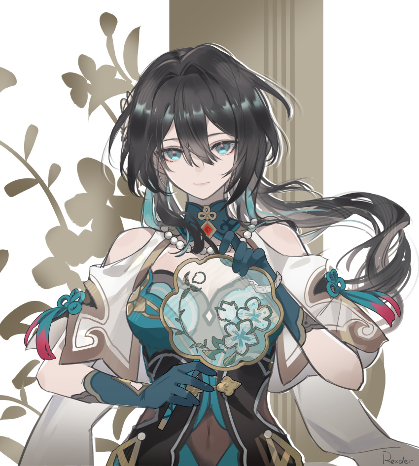 Safebooru - 1girl absurdres aqua gloves black hair chinese clothes ...