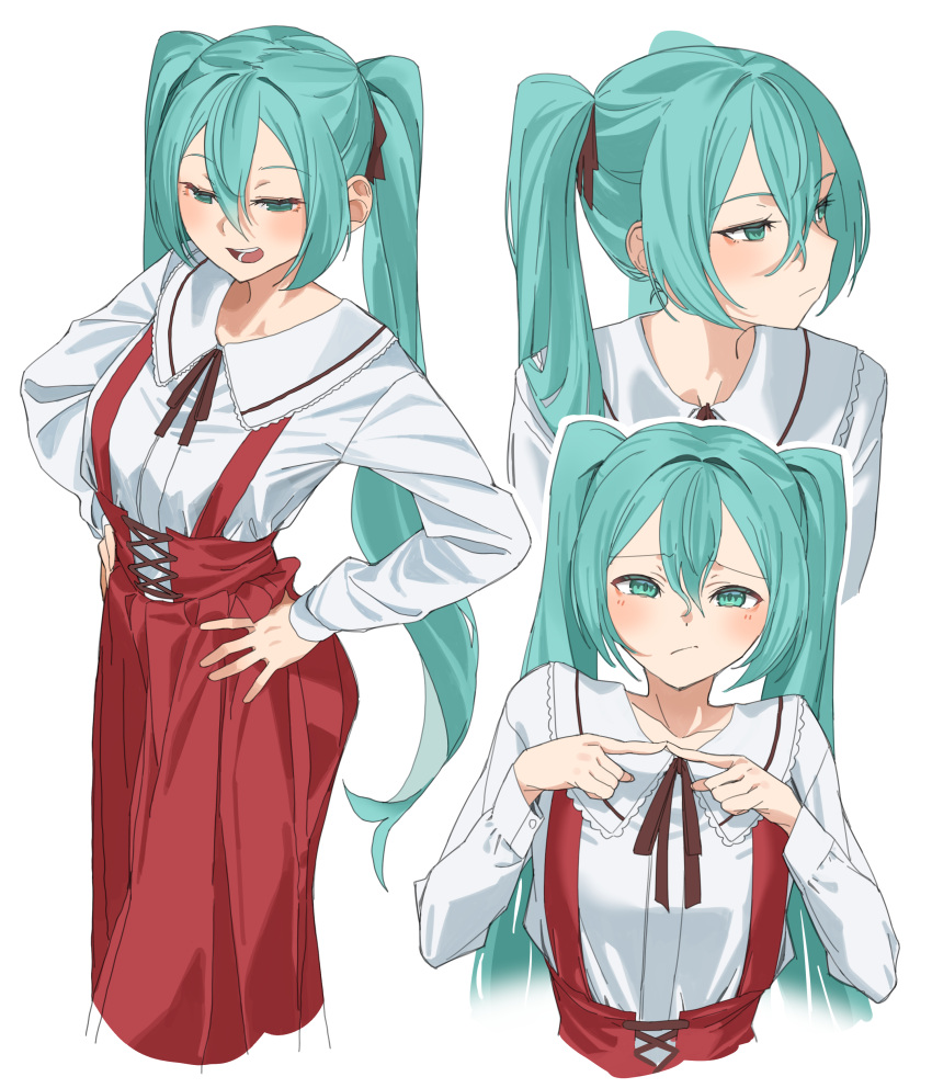 Safebooru - 1girl absurdres alternate costume aqua eyes aqua hair blush commentary double-parted ...