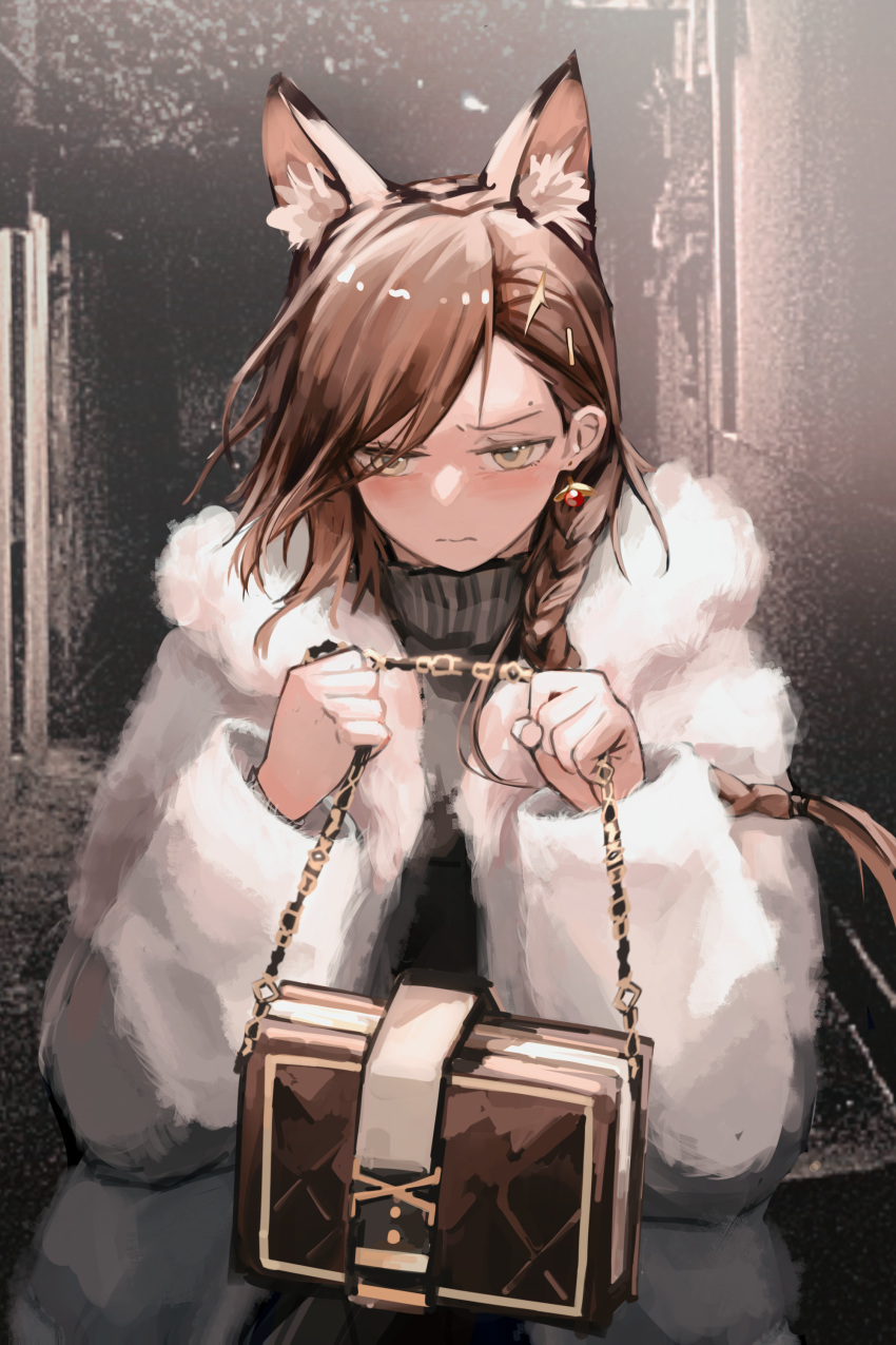 Safebooru - 126 suimiaolingshaonu 1girl absurdres alternate costume animal ears arknights bag ...