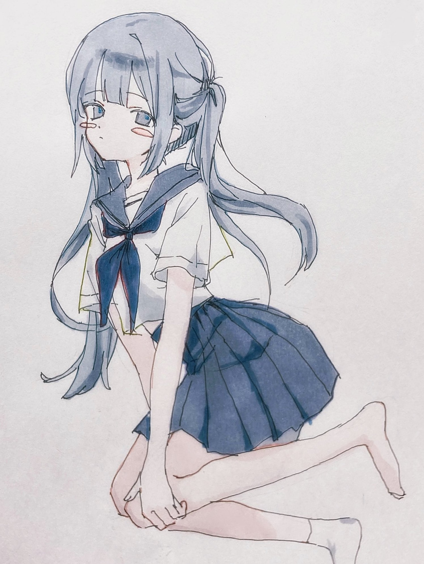 Safebooru 1girl 6nemua Blue Eyes Blue Hair Blush Stickers Highres 6174