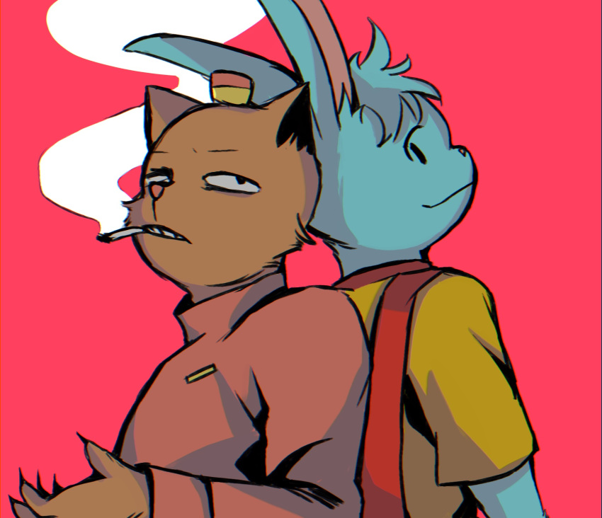 Safebooru - 2021 2boys 2d anthro back-to-back blue fur burgerpants cat ...