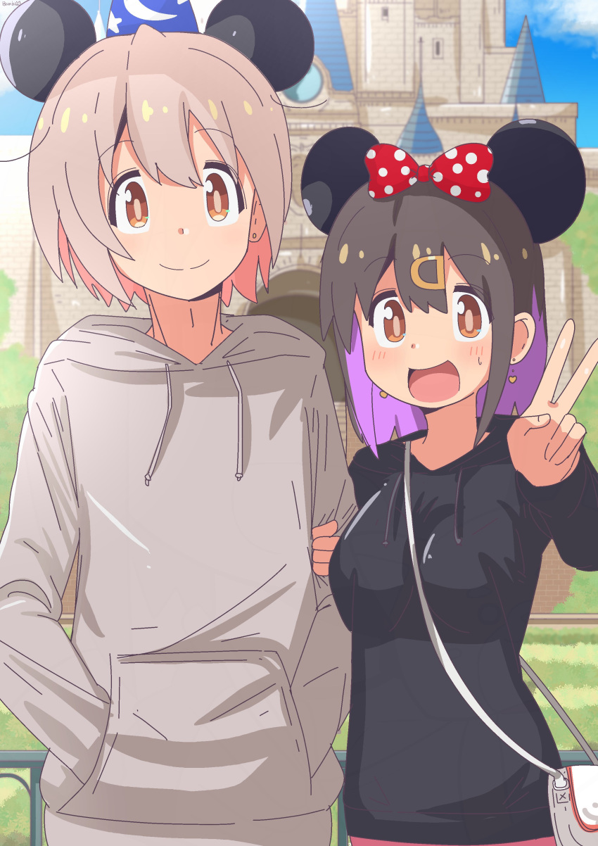 Safebooru - 1boy 1girl :d absurdres animal ears arm hug bag ...