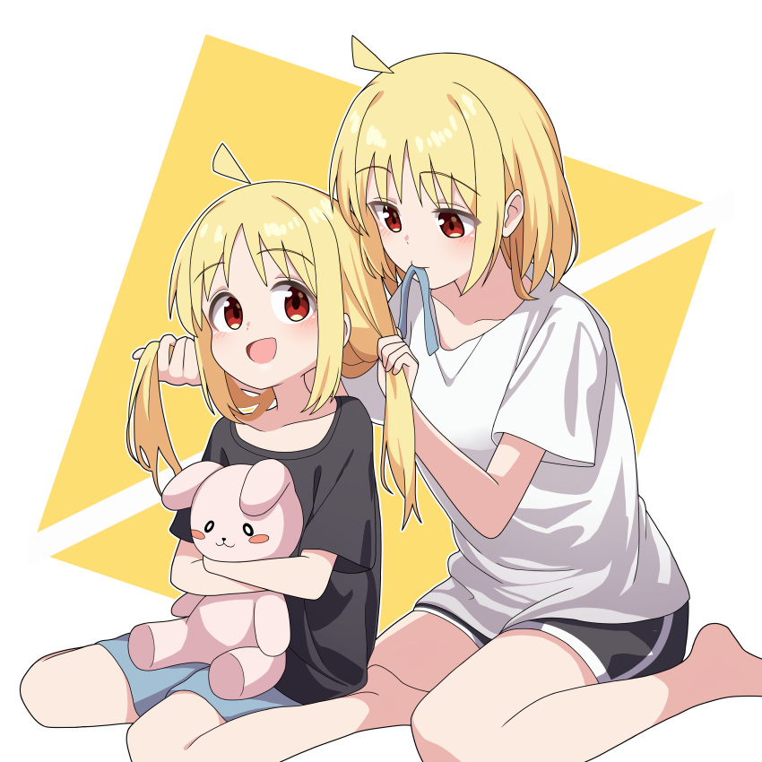Safebooru - 2girls :d absurdres age difference aged down ahoge alternate hair length alternate ...