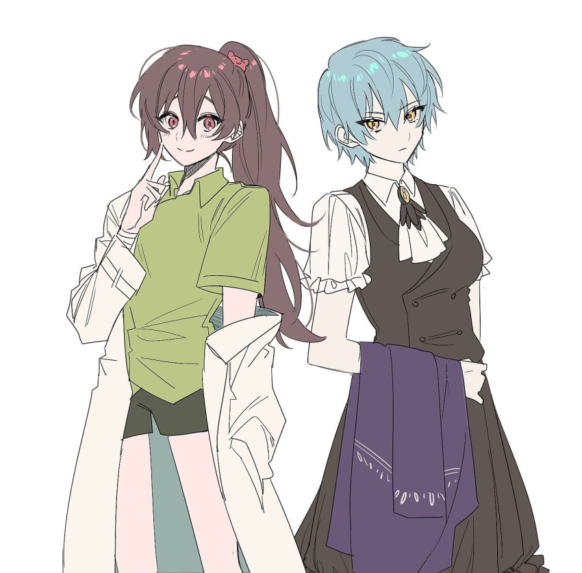 Safebooru - 2girls angela (project moon) ascot bad id bad twitter id black shorts black skirt ...