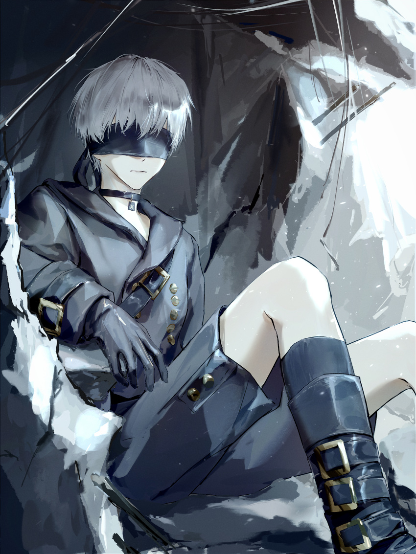 Safebooru - 1boy 9s (nier:automata) absurdres black blindfold black choker black footwear black ...