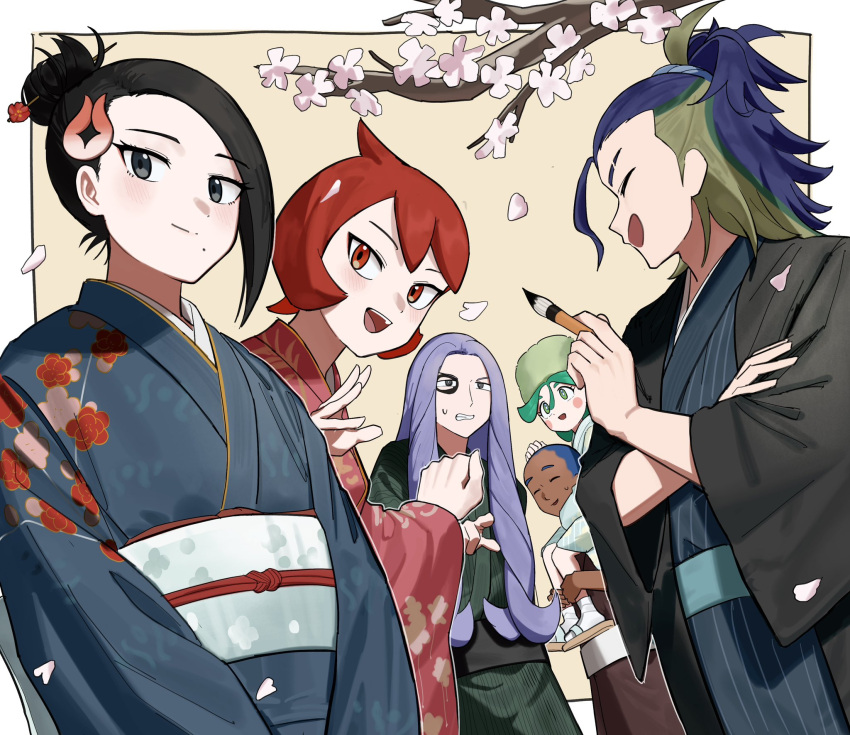Safebooru - 3boys 3girls adaman (pokemon) arezu (pokemon) black eyes ...