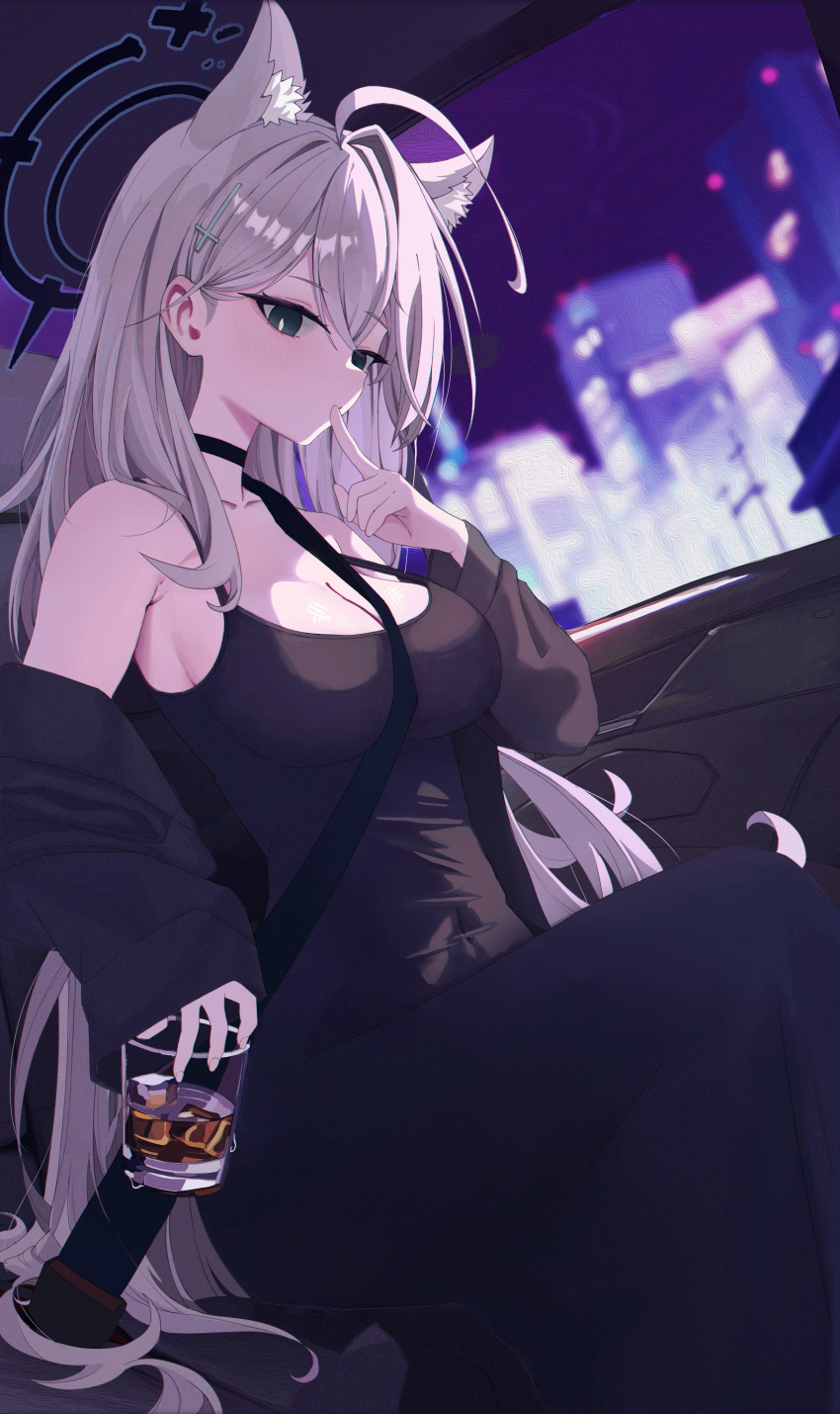 Safebooru - absurdres animal ears black choker black dress black halo blue archive car chann837 ...