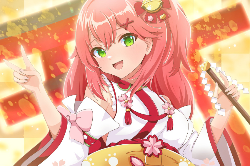 Safebooru - 1girl absurdres bell bow breasts detached sleeves frilled ...