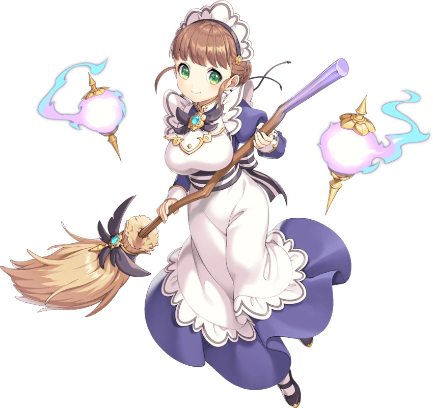 Safebooru - 1girl black footwear breasts broom brown hair full body game cg green eyes highres ...