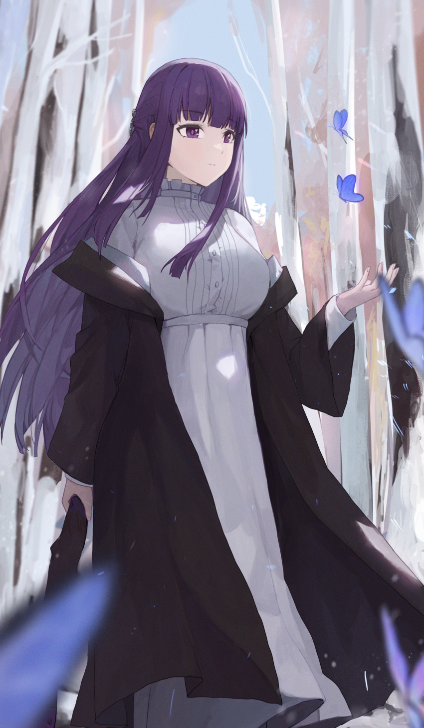 Safebooru - 1girl absurdres black jacket blue butterfly breasts bug butterfly commentary request ...