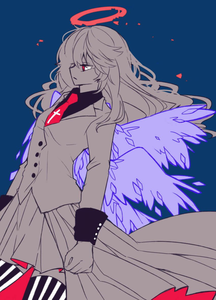 Safebooru - 1girl amasonakius angel angel wings blue background expressionless feathered wings ...