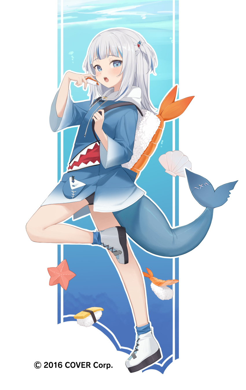 Safebooru - 1girl absurdres animal hood black shorts blue eyes blue hair blue hoodie blue nails ...
