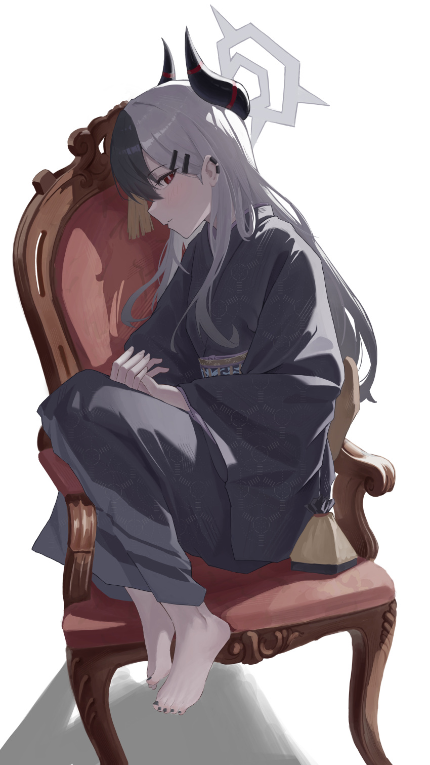 Safebooru - 1girl absurdres black kimono black nails blue archive blush closed mouth demon girl ...