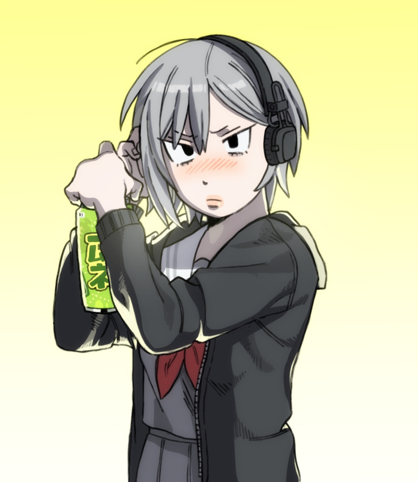 Safebooru - 1girl black eyes black jacket can commentary request ear ...