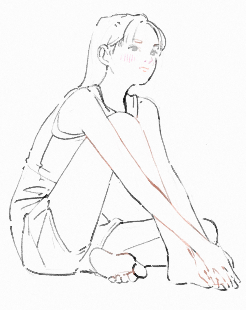 Safebooru 1girl Absurdres Barefoot Full Body Greyscale Highres Legs 1085