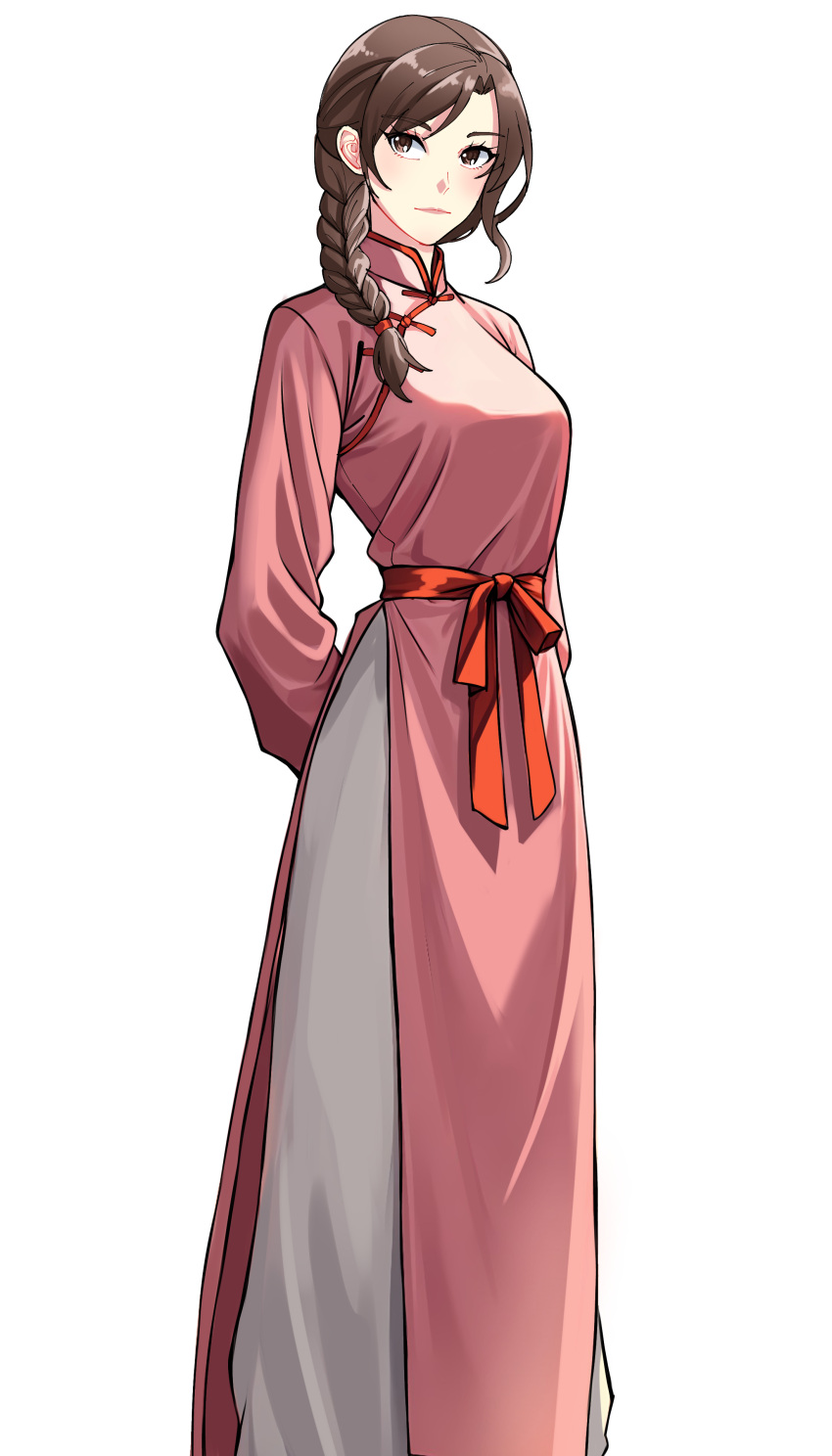 Safebooru - 1girl absurdres arms behind back braid brown eyes brown ...