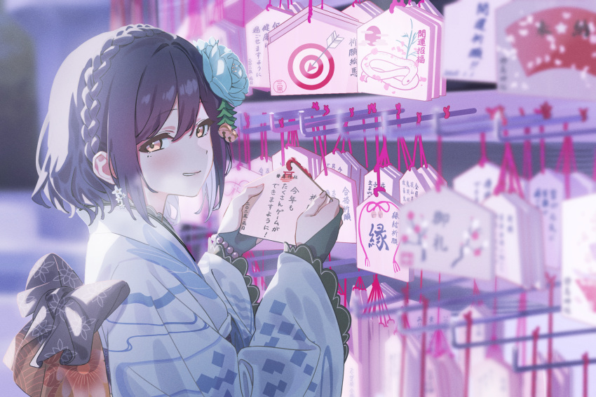 Safebooru - 1girl braid bridal gauntlets crown braid ema flower hair flower hair ornament ...